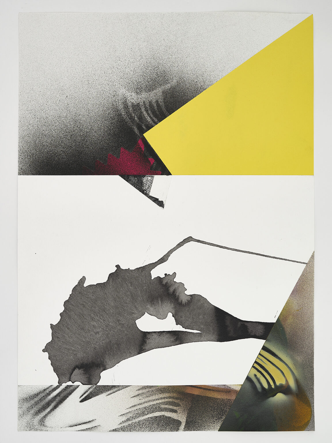 ”Untitled #40′, 2021, ink, spray paint, card on paper, 60x42cms